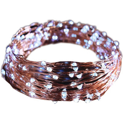 Copper Wire String Lights with 100 Cool White LEDs - Indoor or Outdoor ...