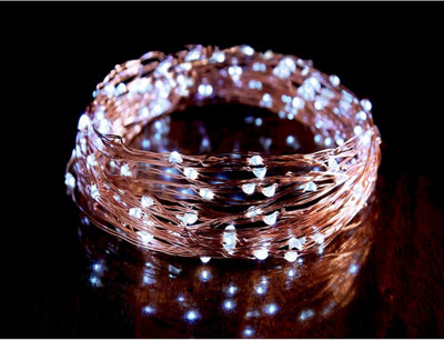 Copper Wire String Lights with 100 Cool White LEDs - Indoor or Outdoor ...