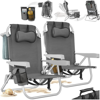 Coral aluminum beach chair, foldable with backpack function - grey ...