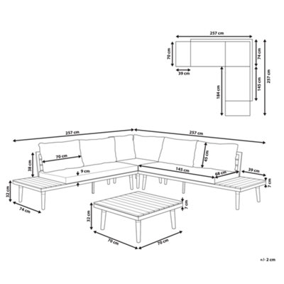 CORATO 5 Seater Garden Corner Sofa with Table Grey Acacia Wood