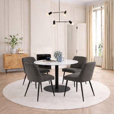 Corby Round Dining Table with White Polished Marble Top & Black Base ...