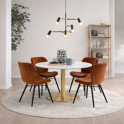 Corby Round Dining Table with White Polished Marble Top & Gold Base inc ...