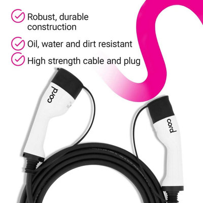 Cord 10m EV Charging Cable - 7kW Single Phase Type 2