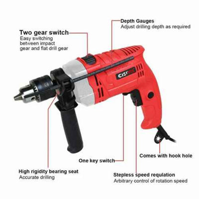 Corded hammer drill, 1200 W electric impact driver, with bit set and case