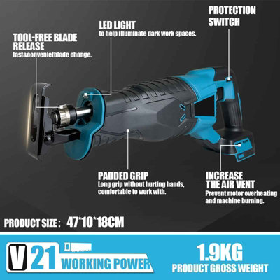 Cordless 18V Reciprocating Saw, Mini Electric Cutter for Wood, Metal ...