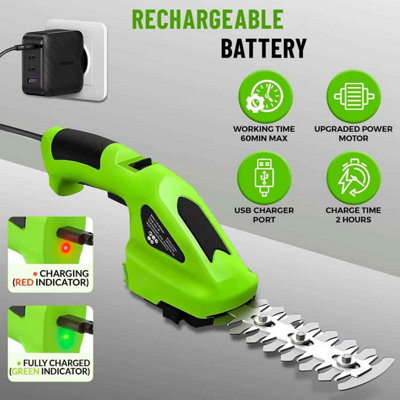 Cordless 7.2V Electric Grass Trimmer & Hedge Trimmer with Rechargeable ...