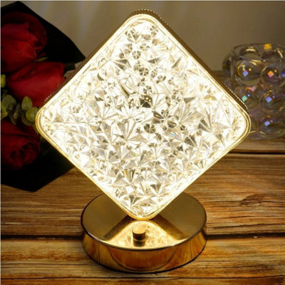Cordless Acrylic Crystal Touch Control Dimmable Rhombus Shaped Night ...