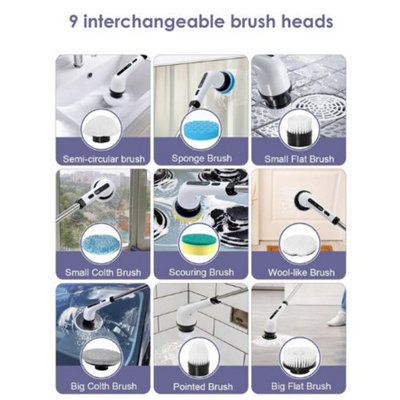 CORDLESS ELECTRIC CLEANING BRUSH WITH 9 REPLACEABLE BRUSH HEADS, SHOWER ...
