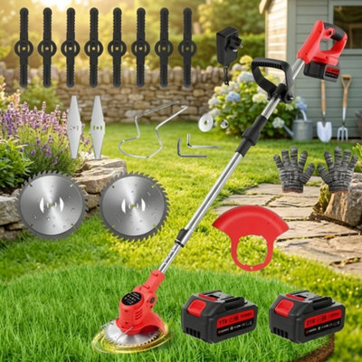 Cordless Grass Trimmer 21V Strimmer Garden Edger Cutter, 2 Battery Kit