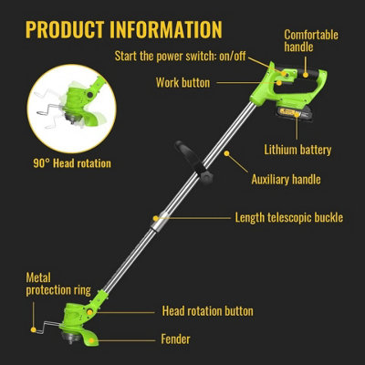 Cordless Grass Trimmer Garden Edger Cutter with 2 Batteries Green