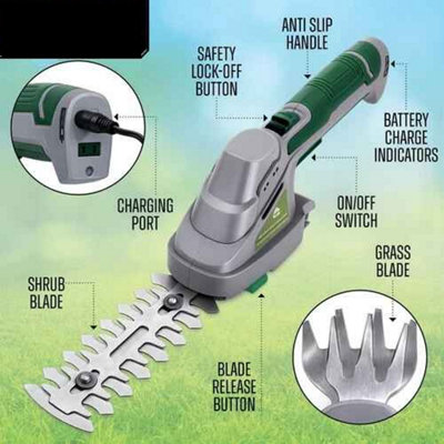 Cordless Hedge Trimmer Grass Shear Cutter, 2 in 1 Handheld Garden Tool