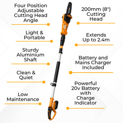 Cordless Pole Saw - Lightweight Electric Tree Pruner - Extends to 2.4m ...