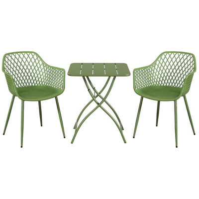 Core Products 3 piece Square Garden Bistro Set in Moss Green, Includes ...