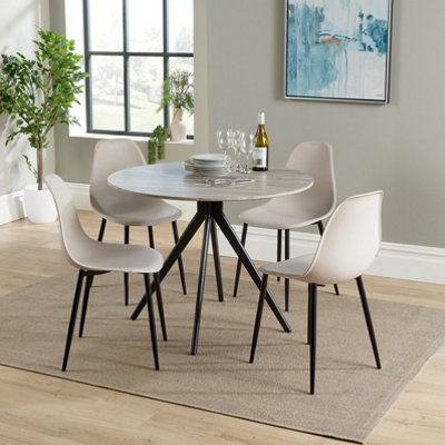 CORE PRODUCTS ASPEN GREY OAK EFFECT 100CM ROUND DINING TABLE WITH 4 ...