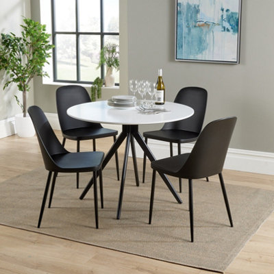 Core Products Aspen White 100cm Round Dining Table with 4 Black Plastic ...