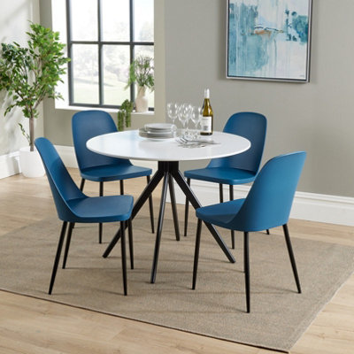 Core Products Aspen White 100cm Round Dining Table with 4 Blue Plastic ...