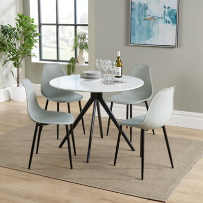 Core Products Aspen White 100cm Round Dining Table with 4 Grey Plastic ...