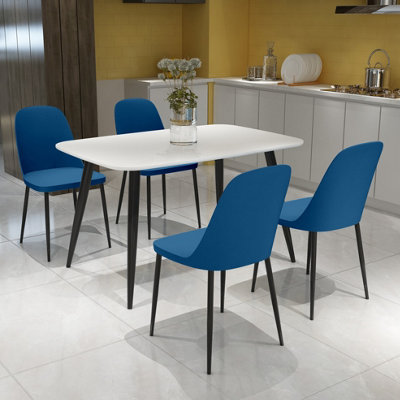 Core Products Aspen White 120cm Rectangular Dining Table with 4 Blue ...