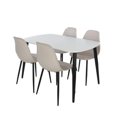 Core Products Aspen White 120cm Rectangular Dining Table with 4 Calico ...