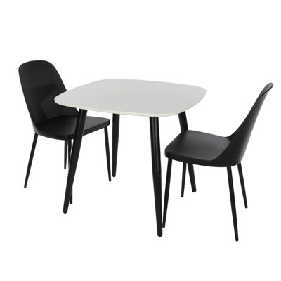 Core Products Aspen White 80cm Square Dining Table with 2 Black Plastic ...