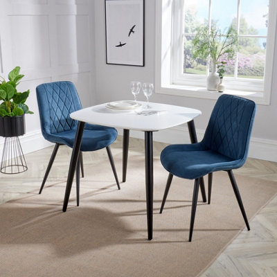 Core Products Aspen White 80cm Square Dining Table with 2 Blue Cord ...