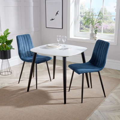 Core Products Aspen White 80cm Square Dining Table with 2 Blue Cord ...