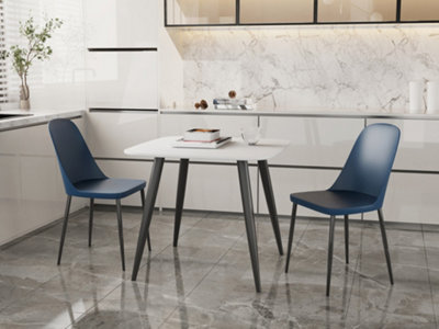 Core Products Aspen White 80cm Square Dining Table with 2 Blue Plastic ...