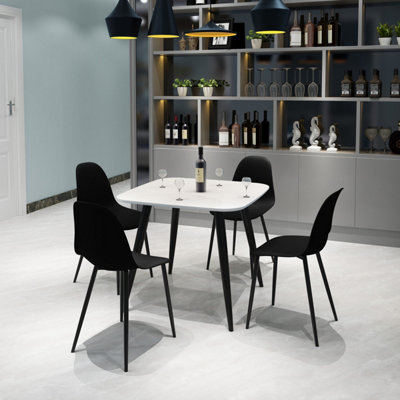Core Products Aspen White 80cm Square Dining Table with 4 Black Plastic ...