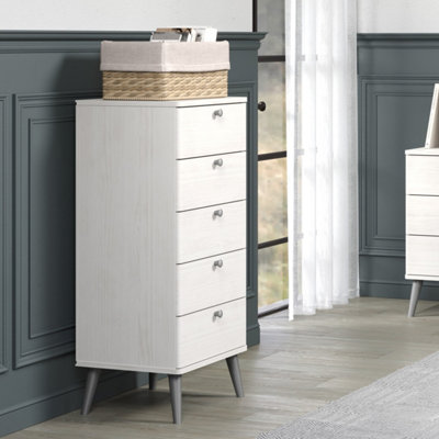 Core Products Augusta Curve 5 Drawer Narrow Chest, White H103cm x W45.0cm x D39.5cm