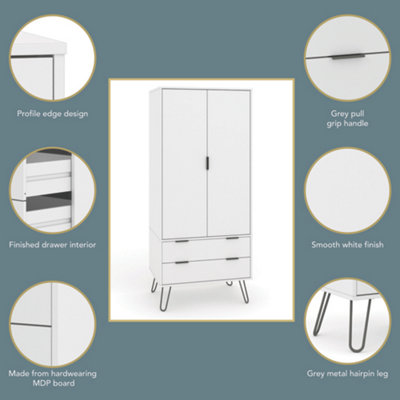 Core Products Augusta Industrial White 2 door, 2 drawer wardrobe