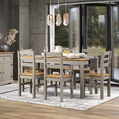 Core Products Corona Grey Rectangular Dining Table with 6 Grey Pine ...