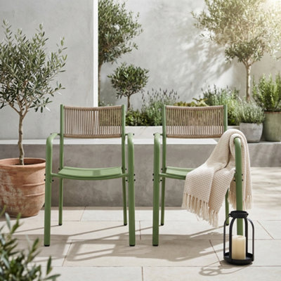 Core Products Pair of Rope Back Effect Garden Bistro Metal Arm Chairs ...