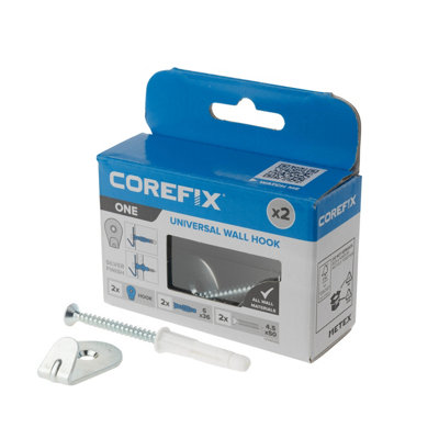 Corefix One Wall Hook. Nickel Finish. 2pk with universal fixings