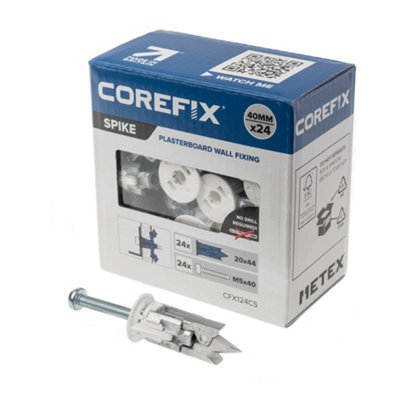 Corefix Spike Plasterboard Fixing. 24pk with M5x40mm screws