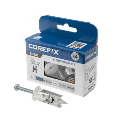 Corefix Spike Shelf Fixing Kit. Plasterboard. 4pk with M5x40mm screws