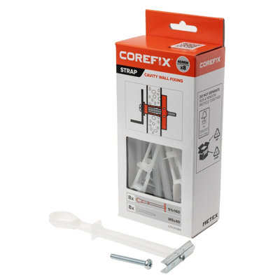 Corefix Strap Cavity Wall Fixing. 8pk with M5x40mm screws