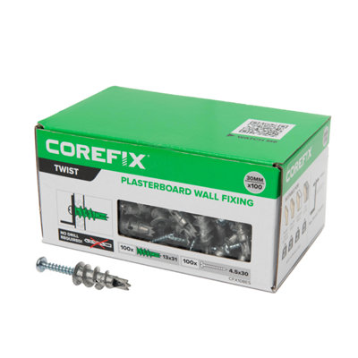Corefix Twist Plasterboard Fixing. 100pk with screws