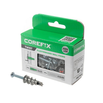 Corefix Twist Plasterboard Fixing. 24pk with screws