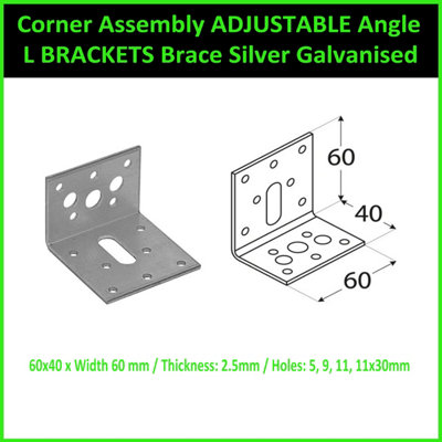 Corner Assembly ADJUSTABLE Angle L BRACKETS Brace Yellow Galvanised ...