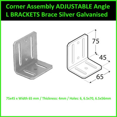 Corner Assembly ADJUSTABLE Angle L BRACKETS Brace Yellow Galvanised ...