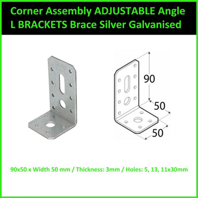 Corner Assembly ADJUSTABLE Angle L BRACKETS Brace Yellow Galvanised ...