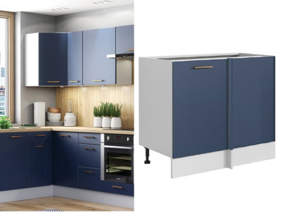 Corner Cabinet Kitchen Cupboard Base Unit Storage Navy Dark Blue Left ...