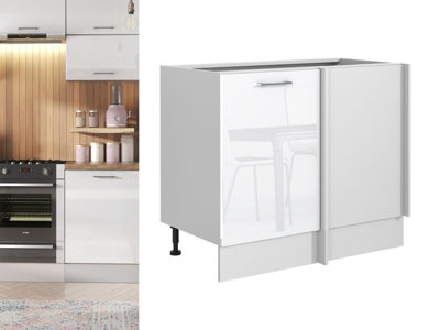 Corner Cabinet Kitchen Cupboard Base Unit Storage White Gloss Left ...