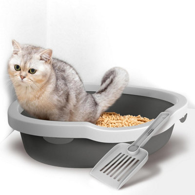 Corner Cat Litter Tray with Cleaning Scoop High Sided Rounded Corners ...