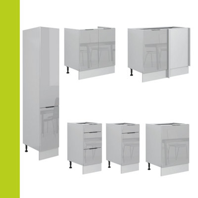 Corner Kitchen Cabinet Set 11 Units Slim Tall 400mm Larder Light Grey ...