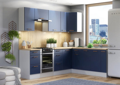 Corner Kitchen Cabinets Set Complete 11 Units L Shaped 250 x 200cm Dark ...