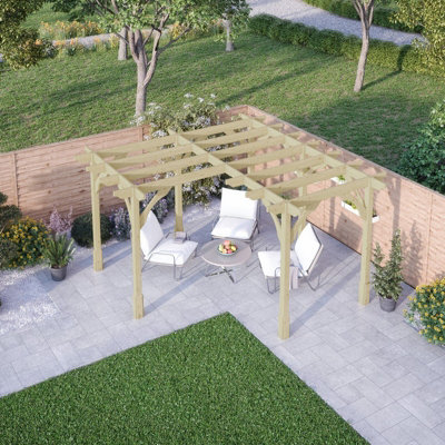 Corner Pergola Wood L360 x W360 cm Light Green