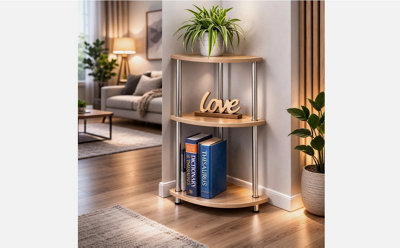 Corner Shelf Unit 3 Tier Oak Finish Corner Shelving Storage Shelves ...