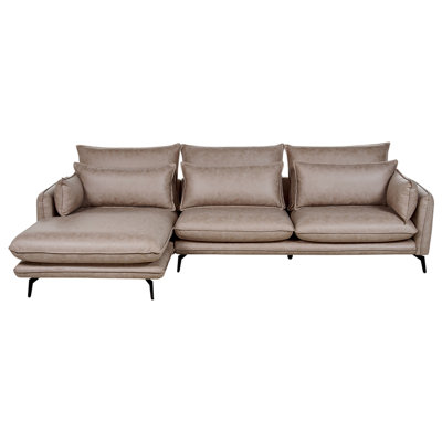 Corner Sofa 3 Seater GALLO Faux Suede Light Brown Right Hand