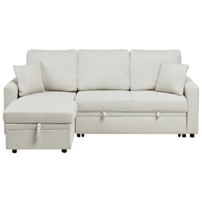 Corner Sofa Bed 3 Seater NASSJO Faux Linen Light Beige Right Hand